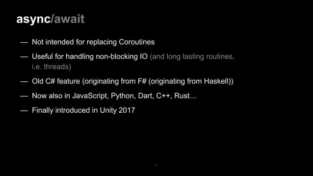 Best practices: Async vs. coroutines - Unite Copenhagen 2019 | PPTX | Web Development | Internet