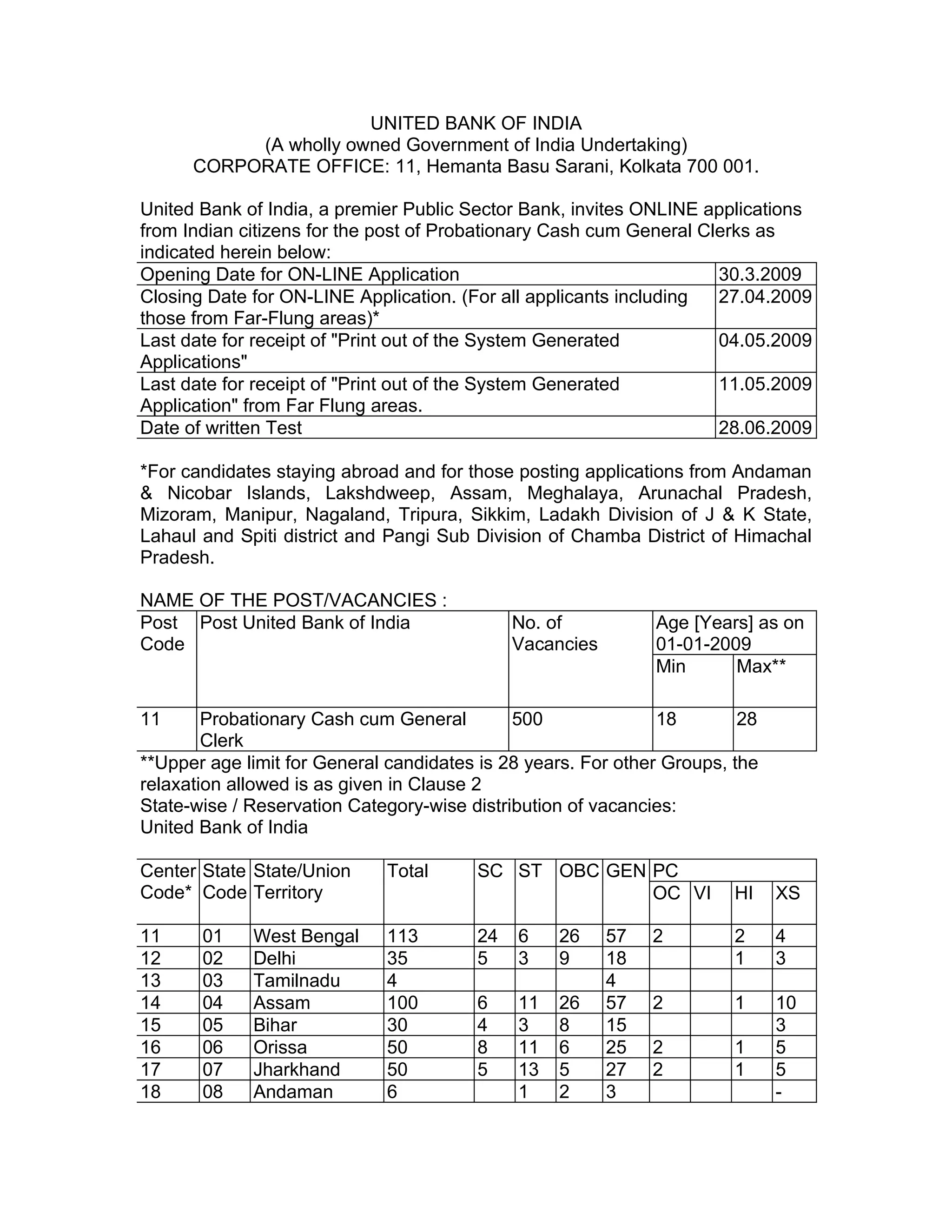 UBI recruitment notification | DOC | Ear, Nose and Throat Conditions ...