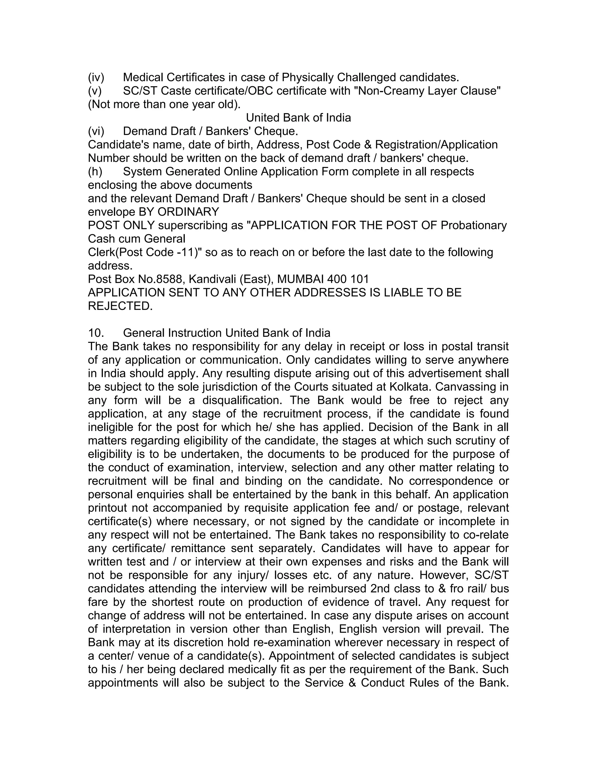 UBI recruitment notification | DOC | Ear, Nose and Throat Conditions ...