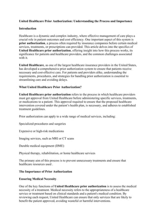 United Healthcare Prior Authorization: Understanding the Process and Importance | PDF