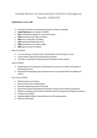 UNCRPD, UNICEF, SDG goals, Histroy and Introducation | DOCX