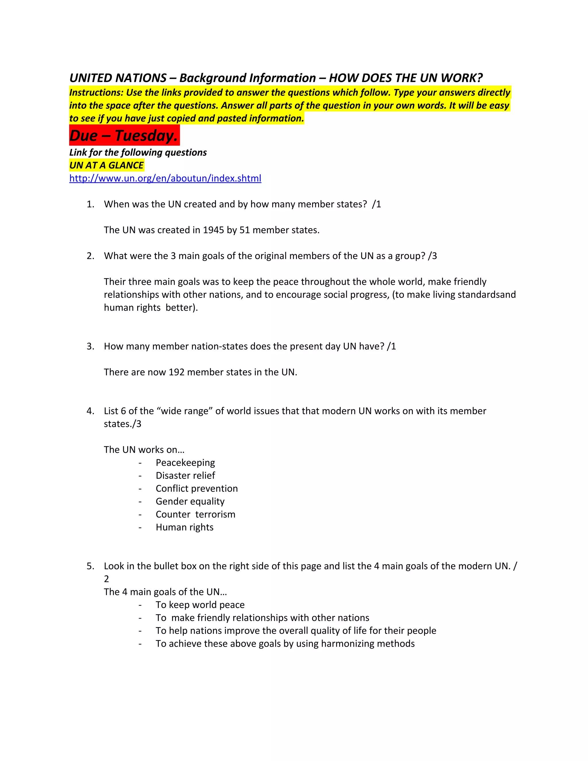 United Nations Questions | DOC