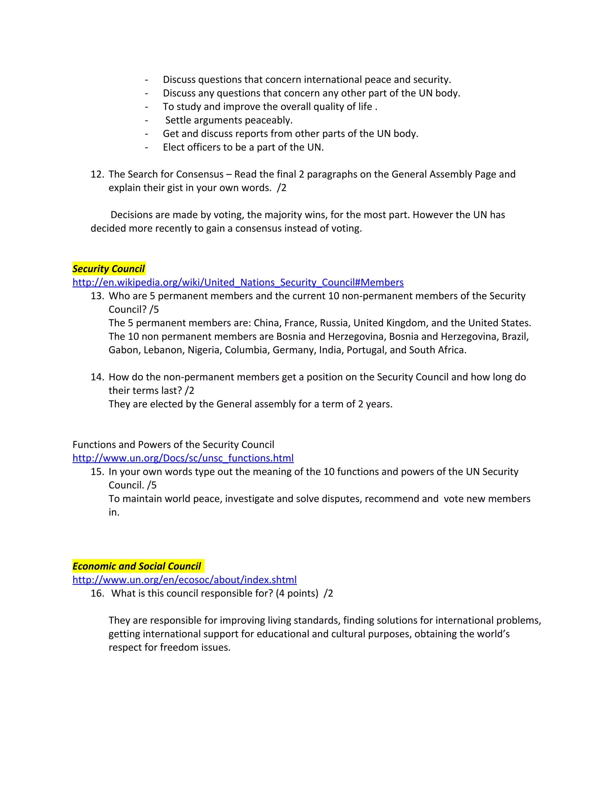 United Nations Questions | DOC