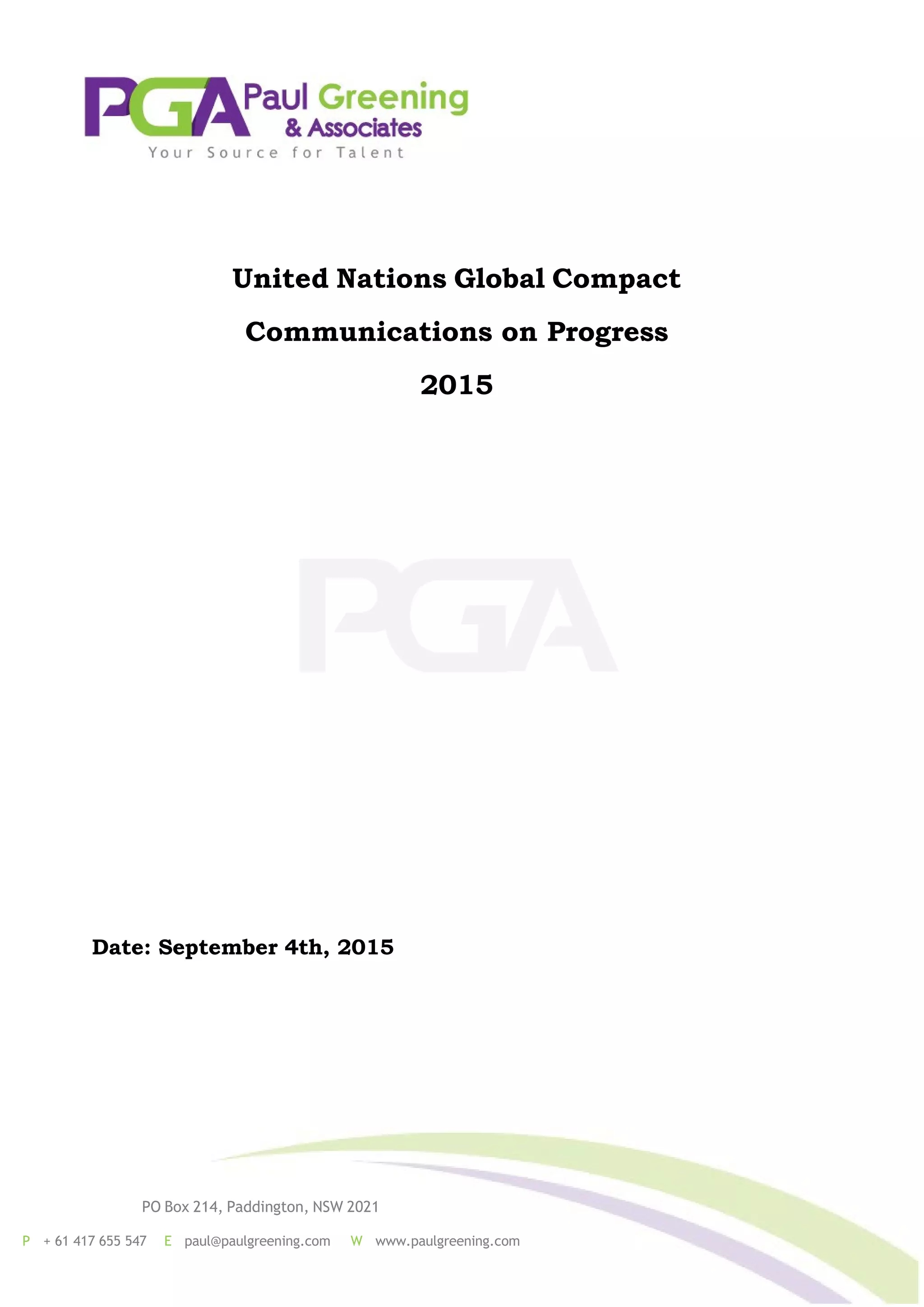 United Nations Global Compact - COP 2015. Paul Greening & Associates | PDF
