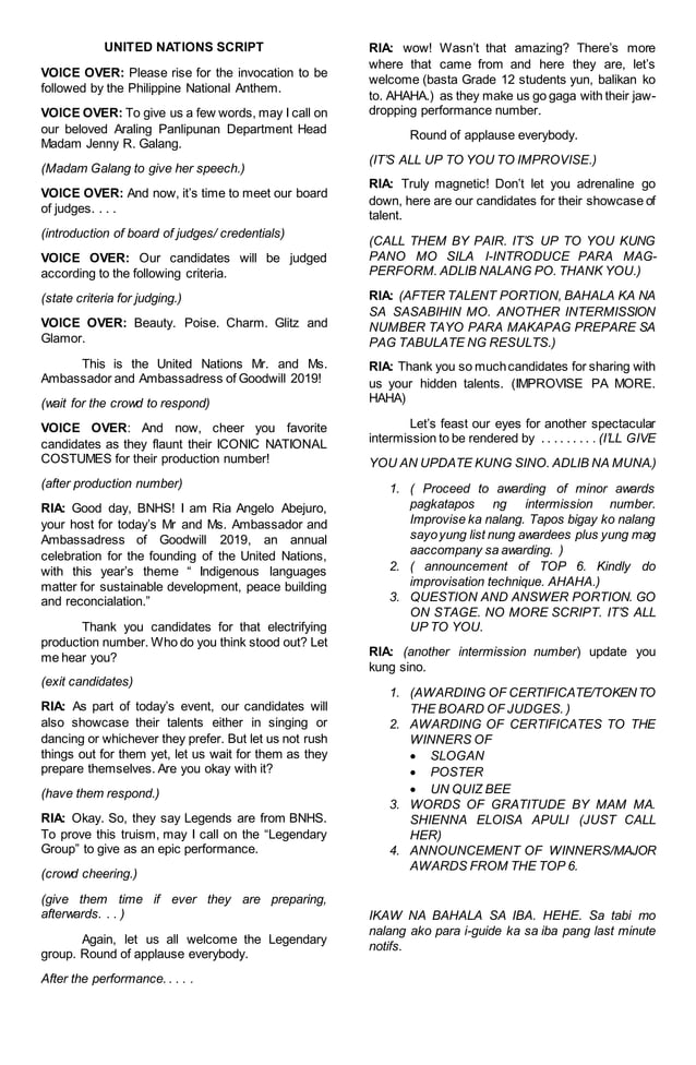 UNITED NATIONS SCRIPT.docx | Awards Shows | Events