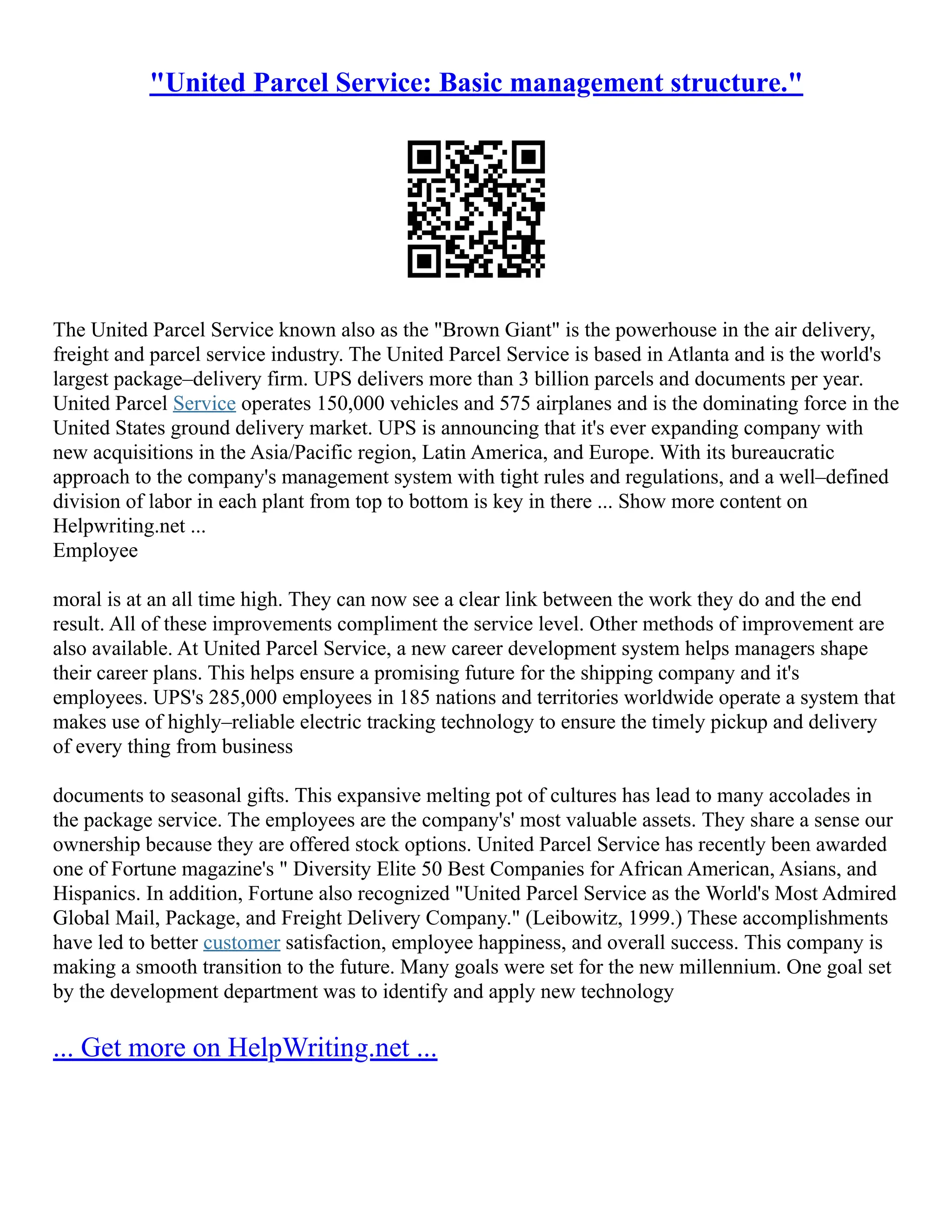 United Parcel Services Organizational Structure | PDF