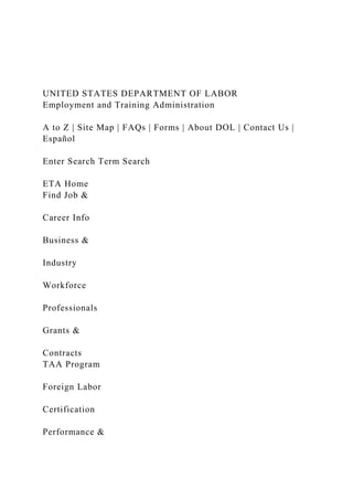 UNITED STATES DEPARTMENT OF LABOR Employment and Training Ad.docx