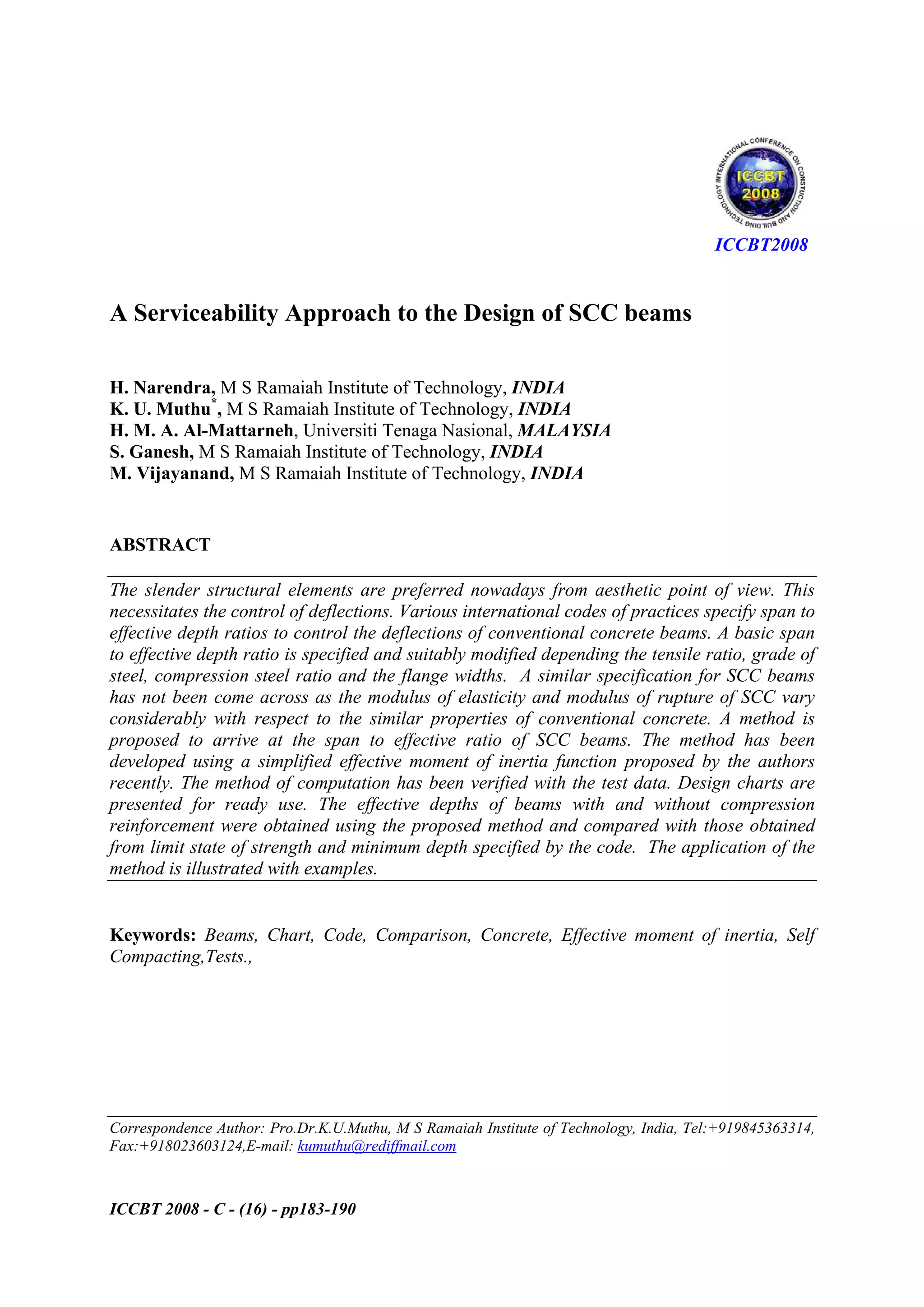 Uniten iccbt 08 a serviceability approach to the design of scc beams | PDF