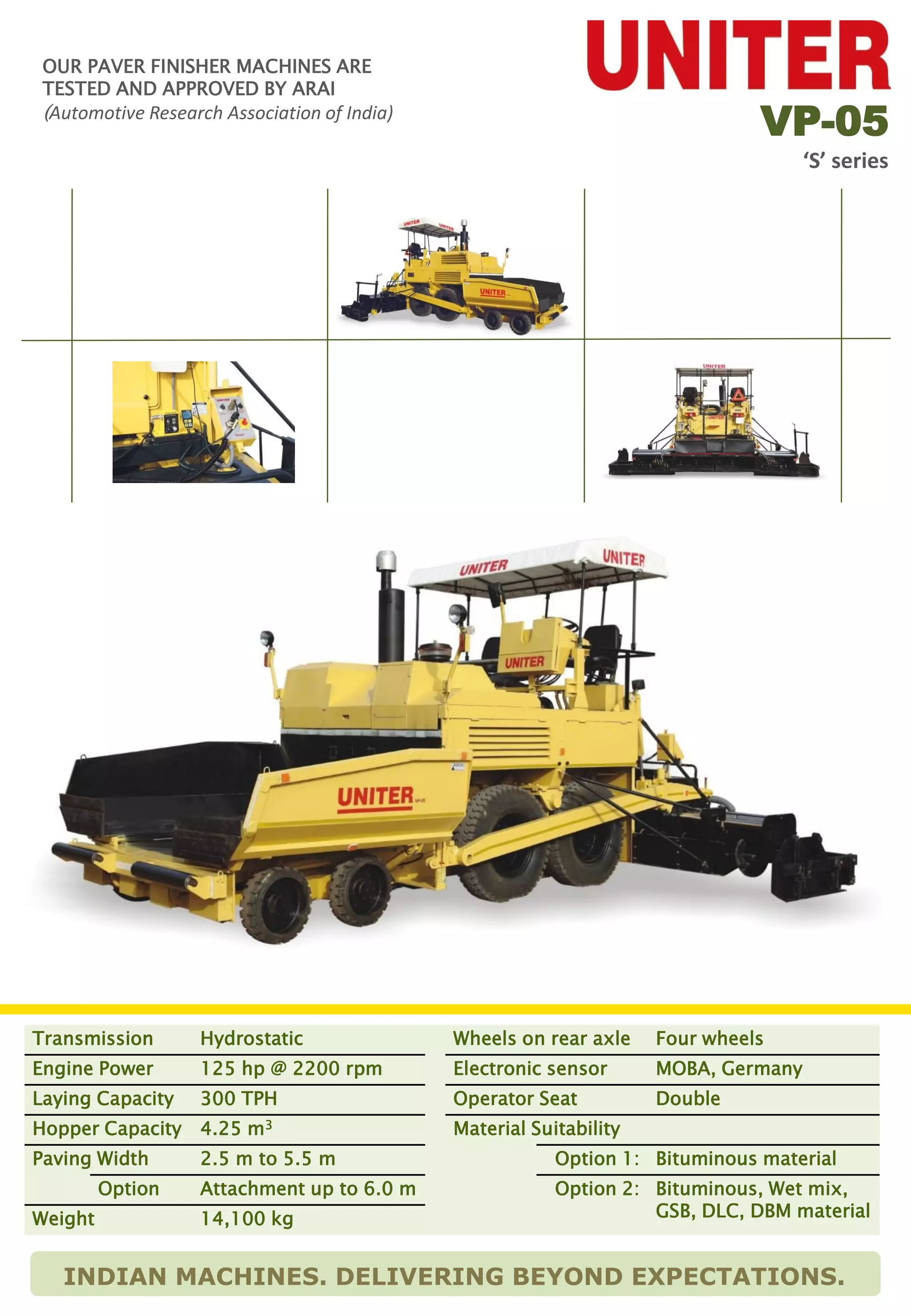 Uniter sensor paver finisher 5.5m model vp-05 brochure | PDF