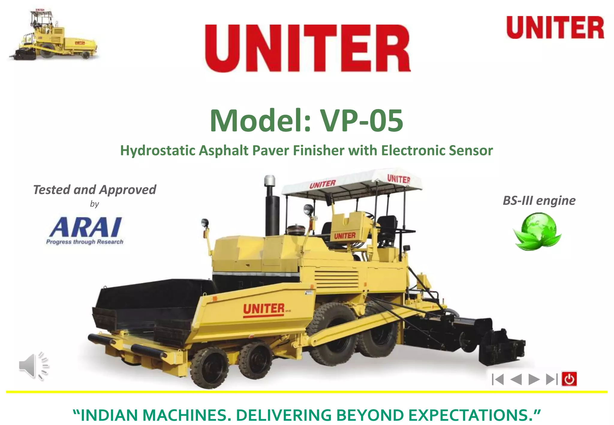 Uniter sensor paver finisher machine model vp 05 presentation | PPT