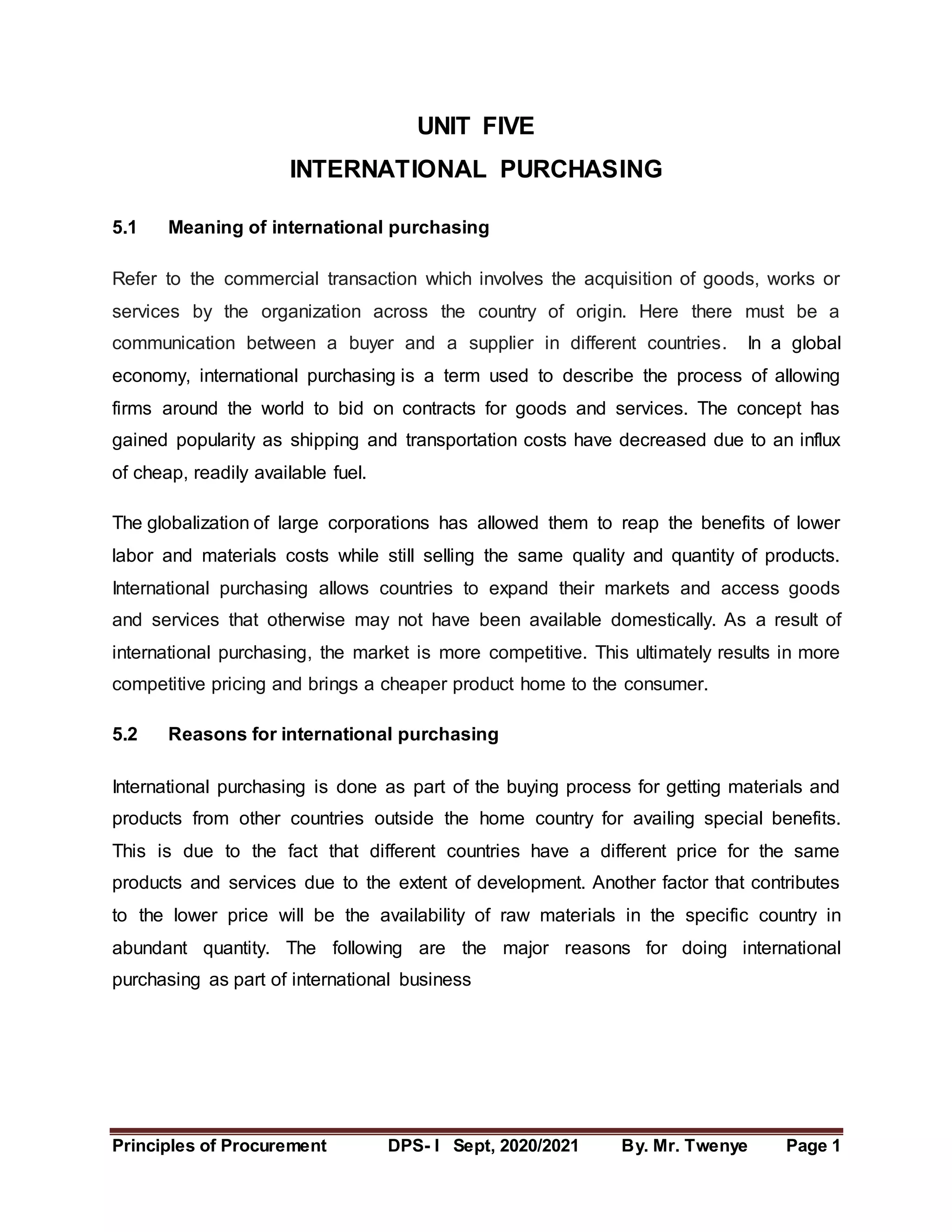 INTERNATIONAL PURCHASING AND REVIEW QUESTIONS | DOCX