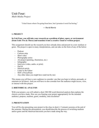 Unit four assignment sheet / english 102 / shearer | PDF