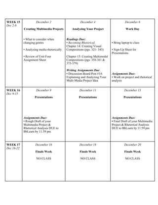 unit four / class schedule / english 102 / fall 2019 | PDF