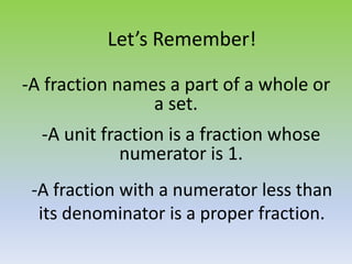 Unit fractions and Proper Fractions | PPTX