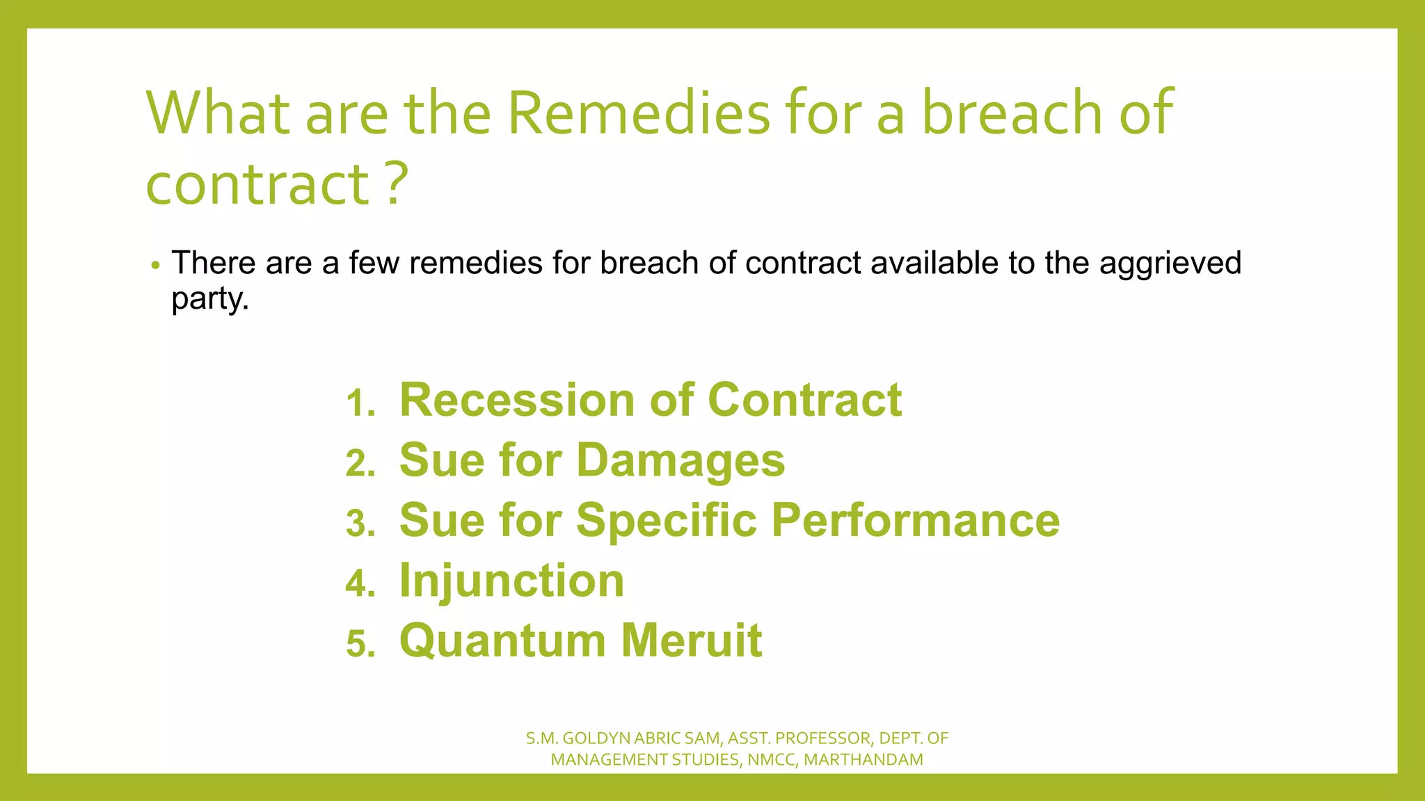 Remedies for Breach of Contracts | PPT | Free Download