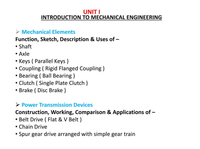 Unit i Intro To mechanical Engineering | PPTX | Auto Parts | Automotive