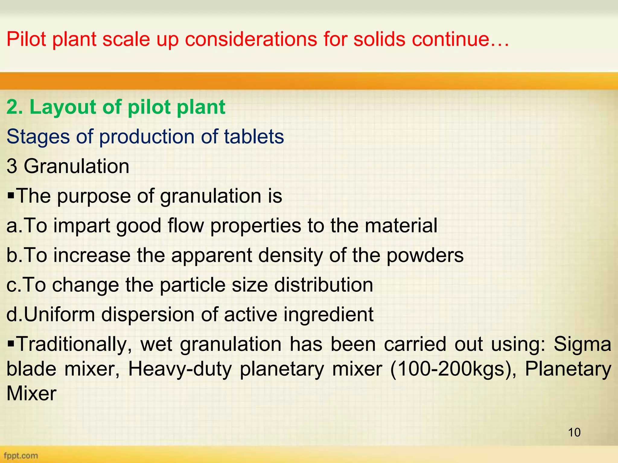 Pilot plant and scale up considerations for solids | PPT