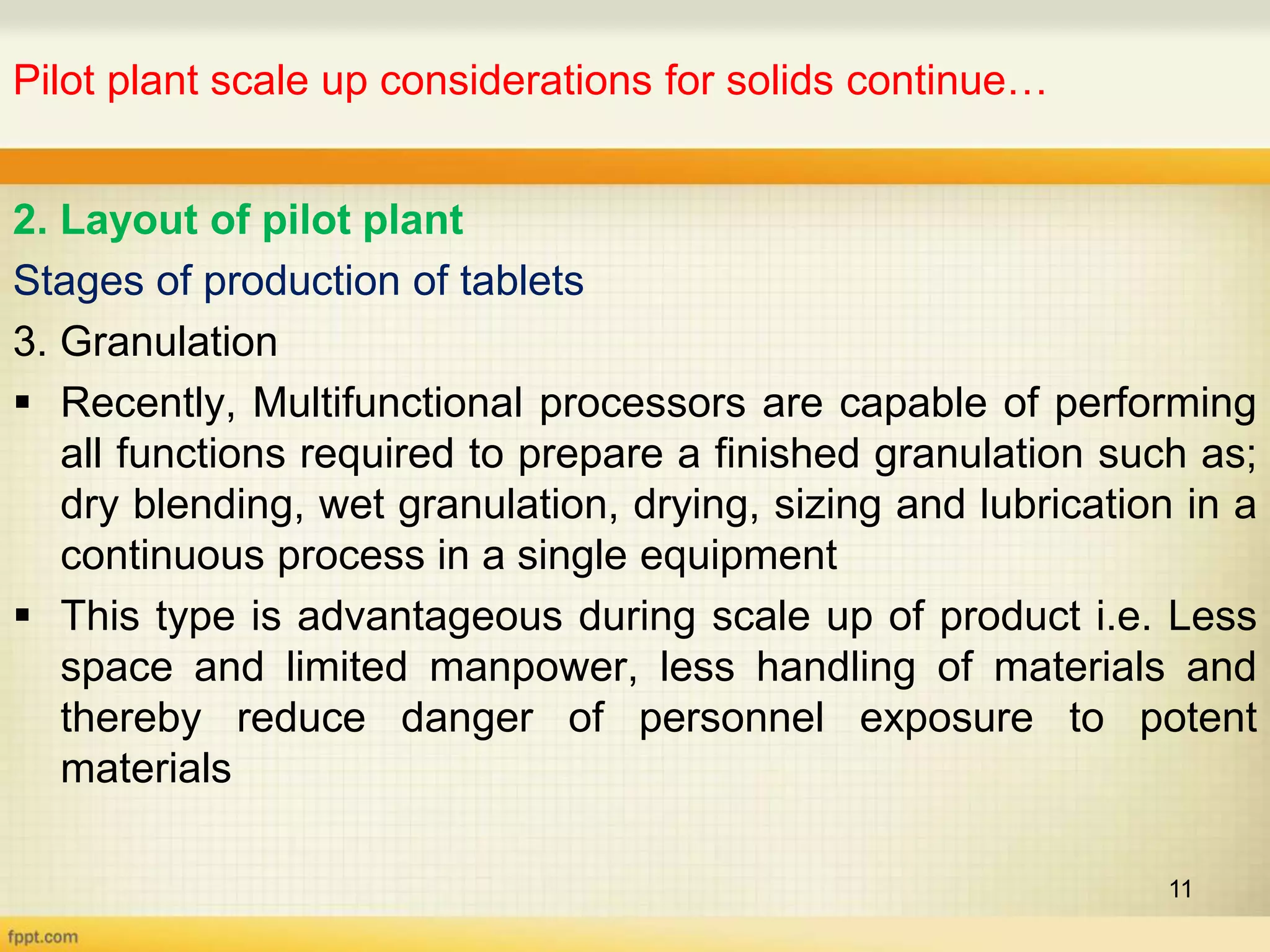 Pilot plant and scale up considerations for solids | PPT
