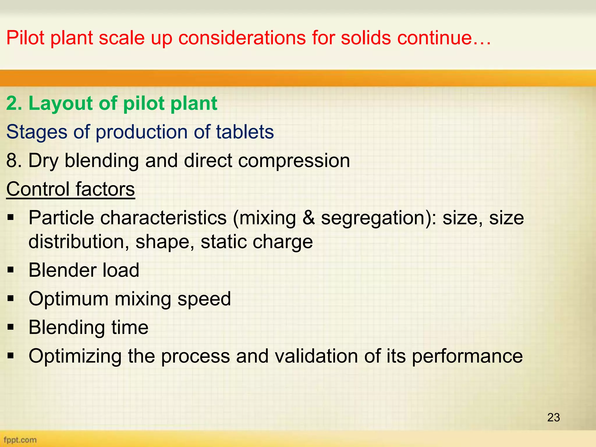 Pilot plant and scale up considerations for solids | PPT