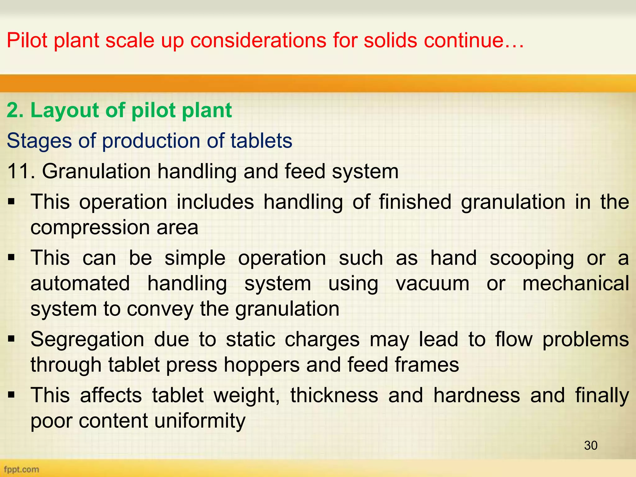 Pilot plant and scale up considerations for solids | PPT