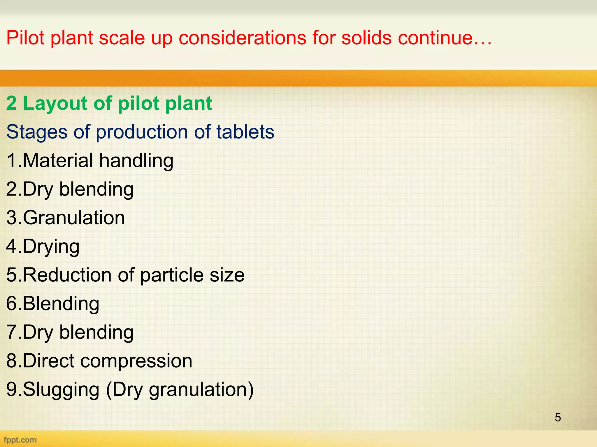Pilot plant and scale up considerations for solids | PPT