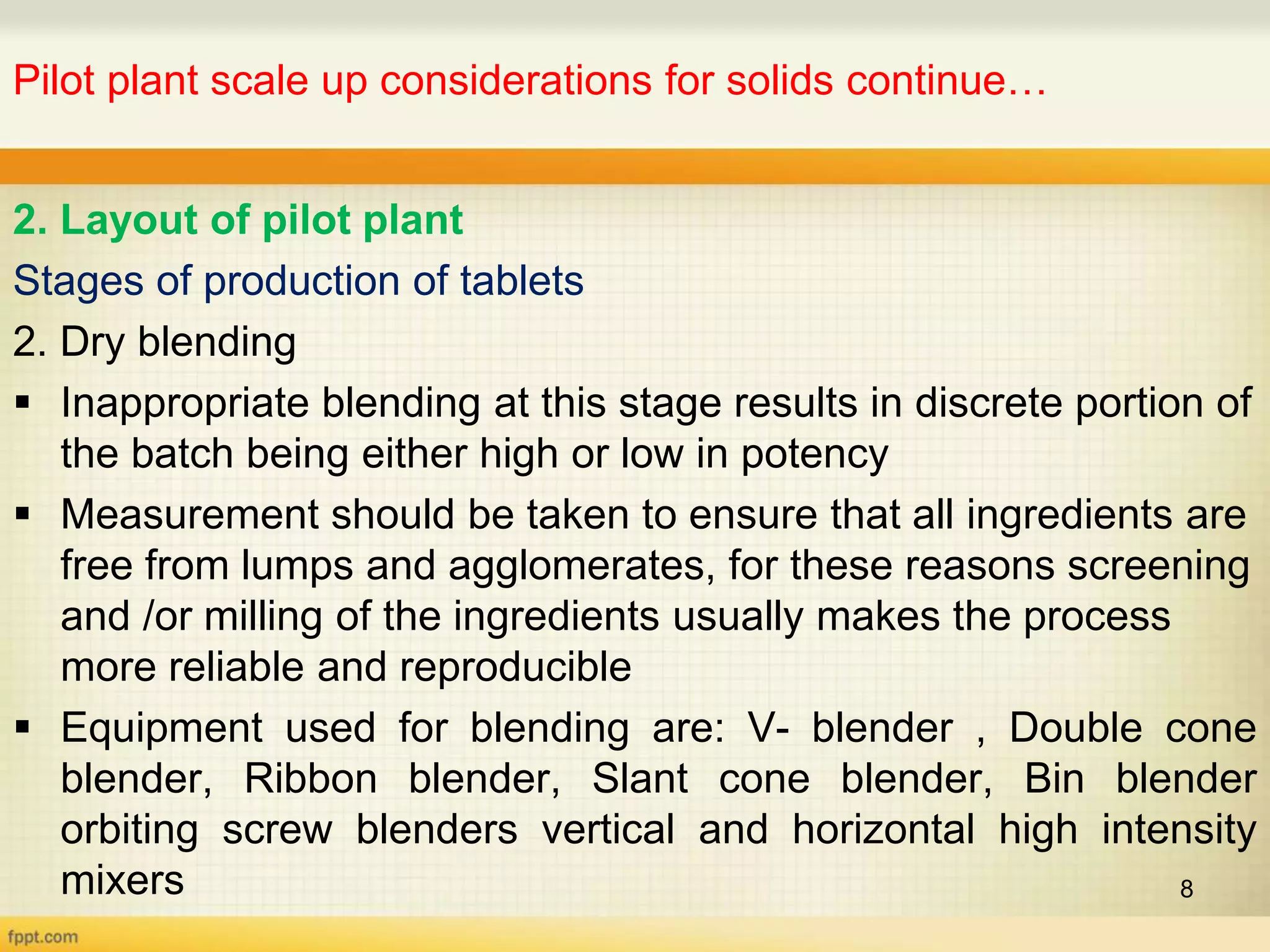 Pilot plant and scale up considerations for solids | PPT