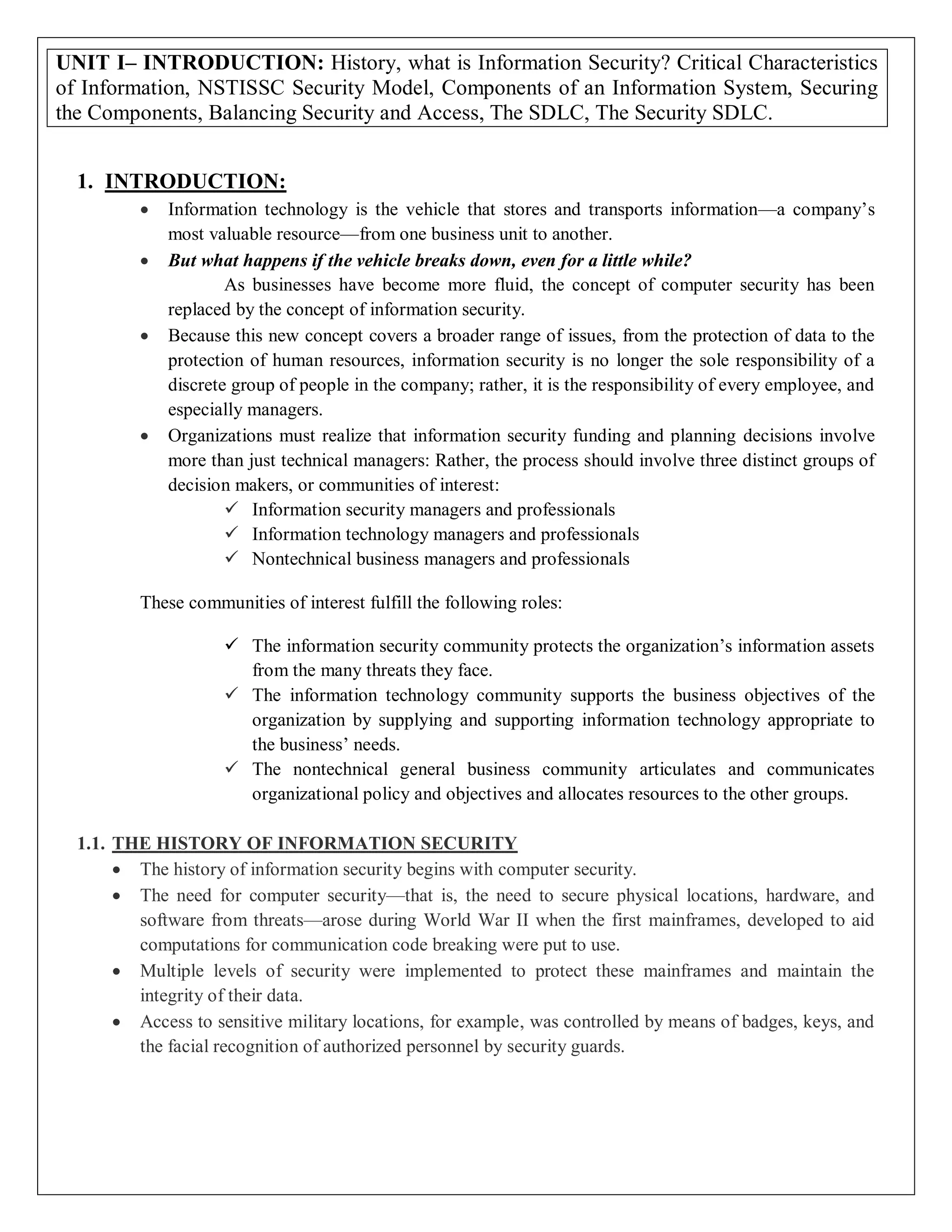 IT8073 _Information Security _UNIT I Full notes | PDF