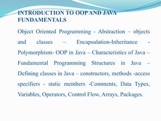 Object Oriented Programming unit 1 content for students | PPTX