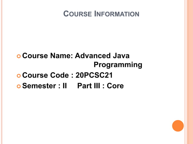 Unit I Advanced Java Programming Course | PPT