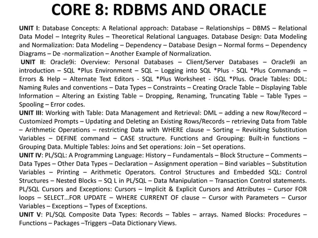Unit I Database concepts - RDBMS & ORACLE | PPTX