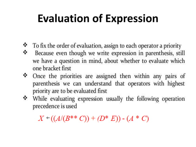 Unit I - Evaluation of expression | PPT