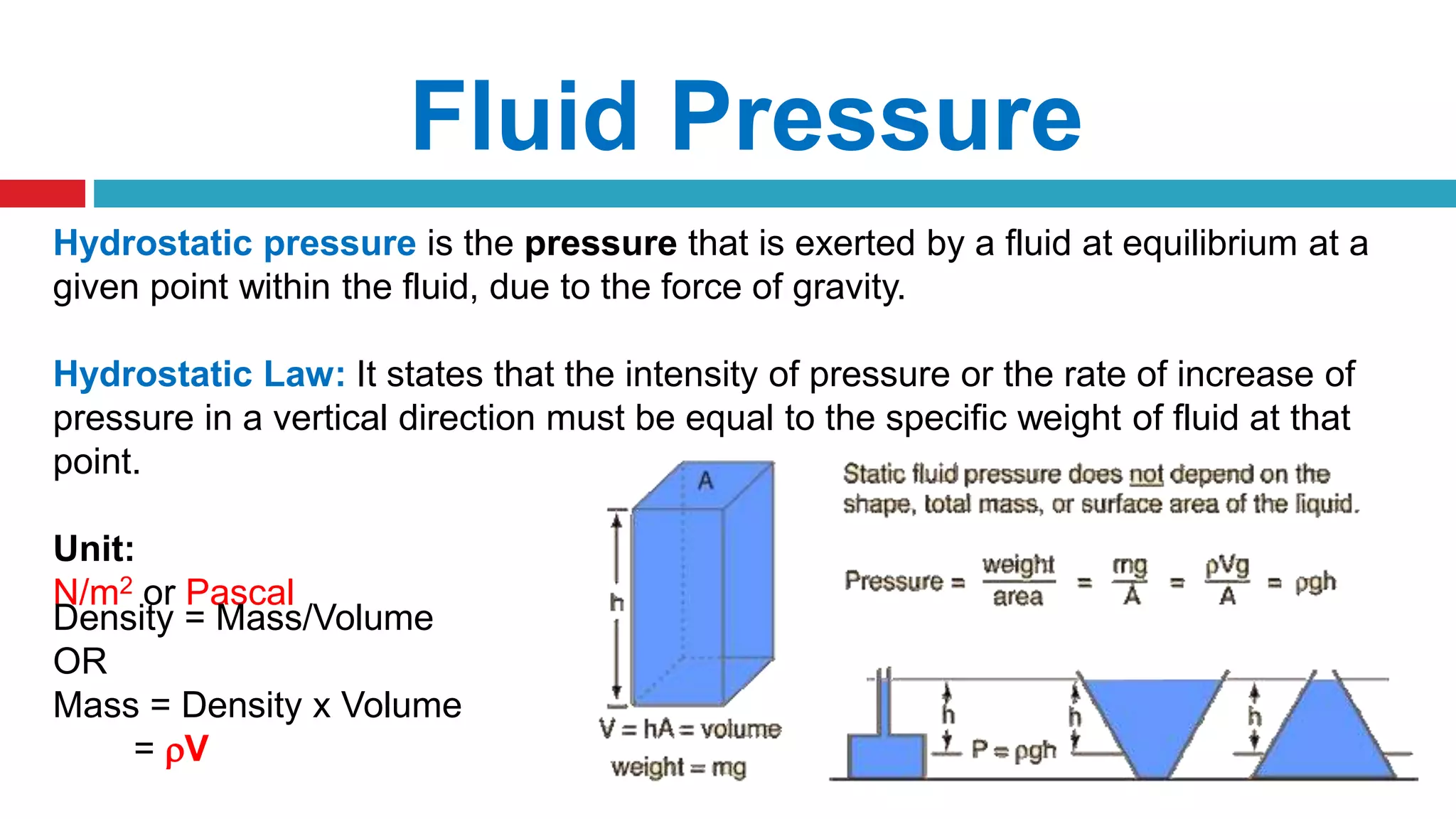 Fluid Mechanics - Fluid Pressure and its measurement | PPTX