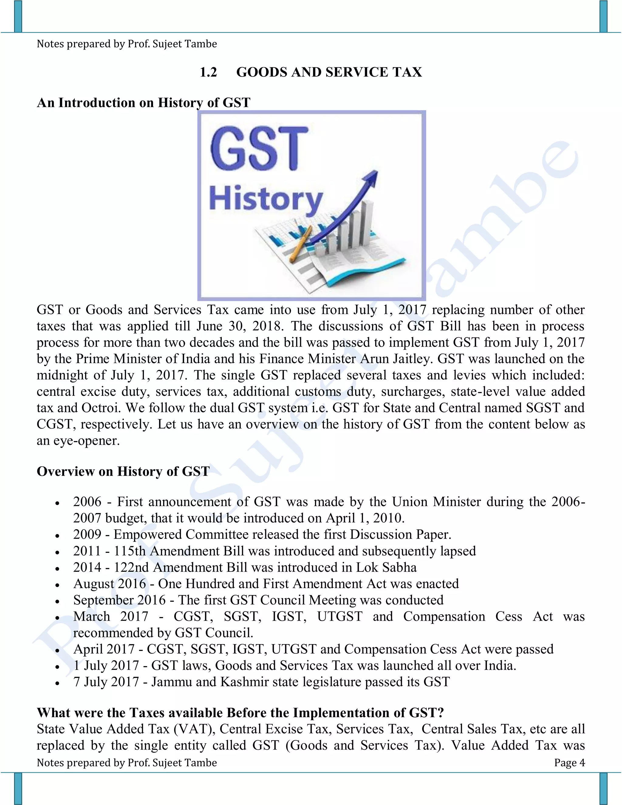 Indirect taxation GST UNIT 1 | PDF
