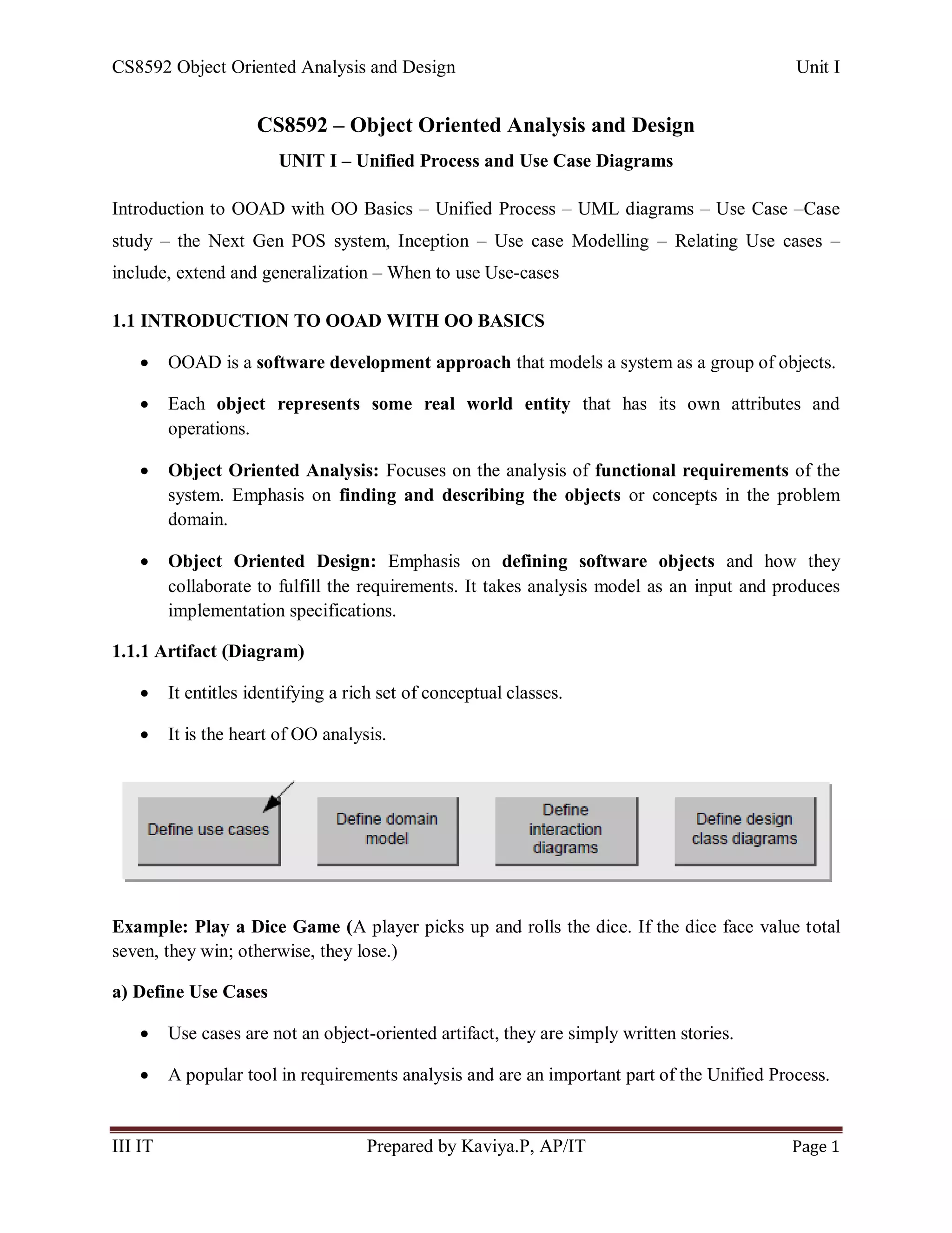 Cs8592 Object Oriented Analysis And Design Unit I Pdf 