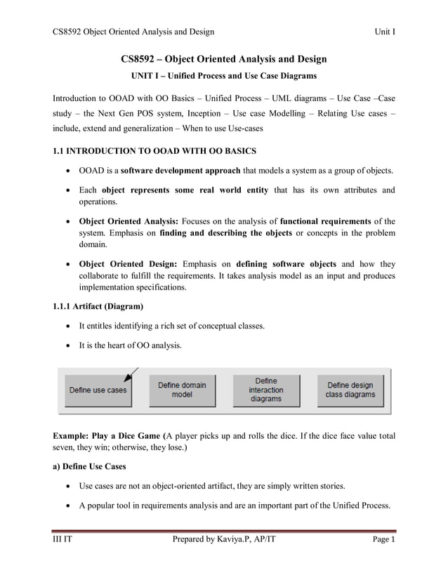 Cs8592 Object Oriented Analysis And Design Unit I Pdf