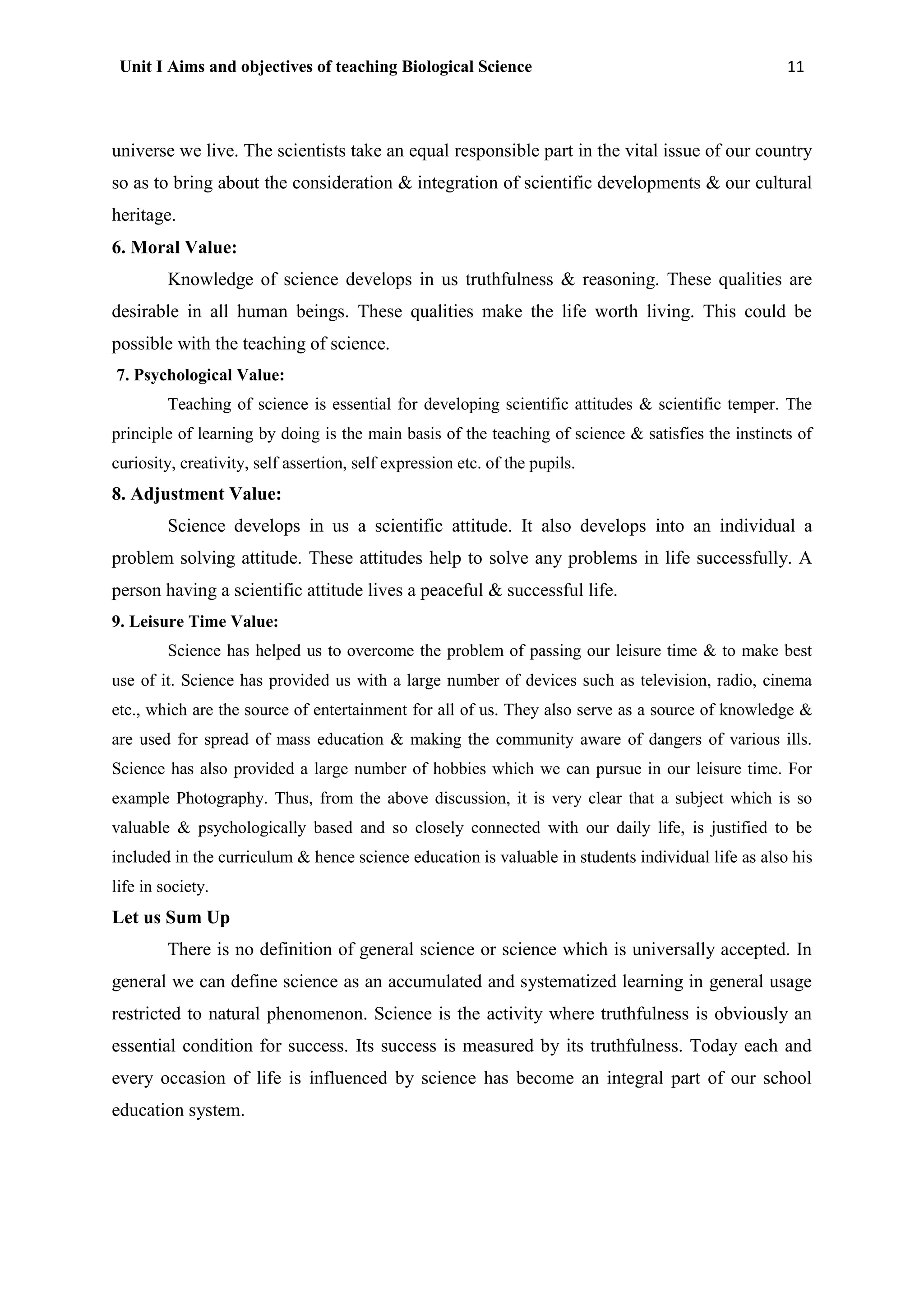 Unit i aims and objectives of teaching biological science | PDF