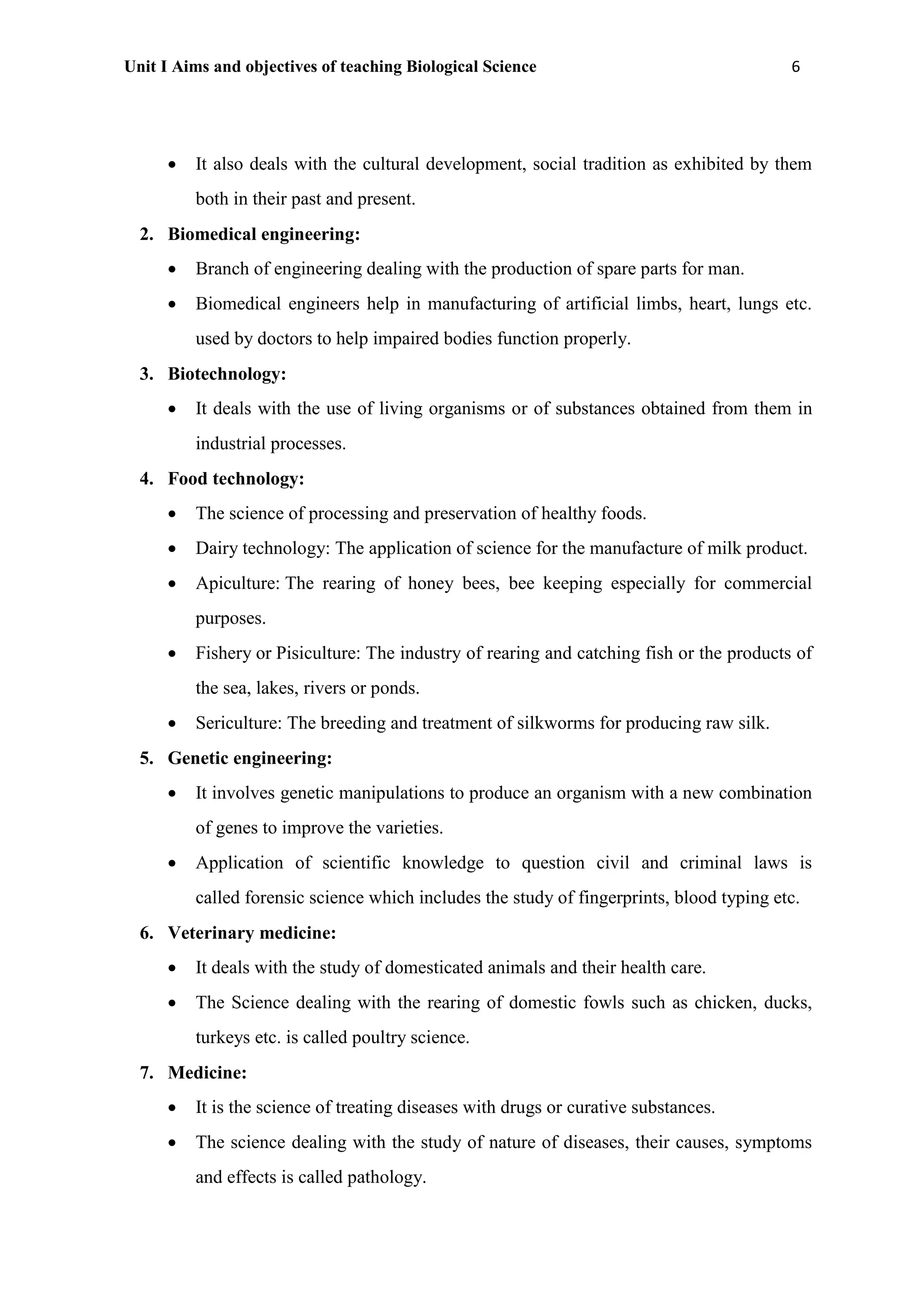 Unit i aims and objectives of teaching biological science | PDF