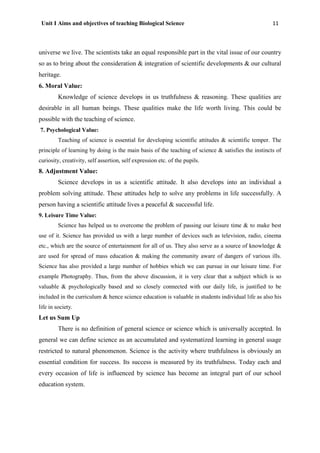 Unit i aims and objectives of teaching biological science | PDF