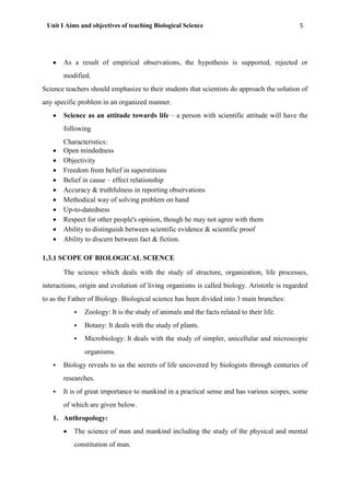 Unit i aims and objectives of teaching biological science | PDF