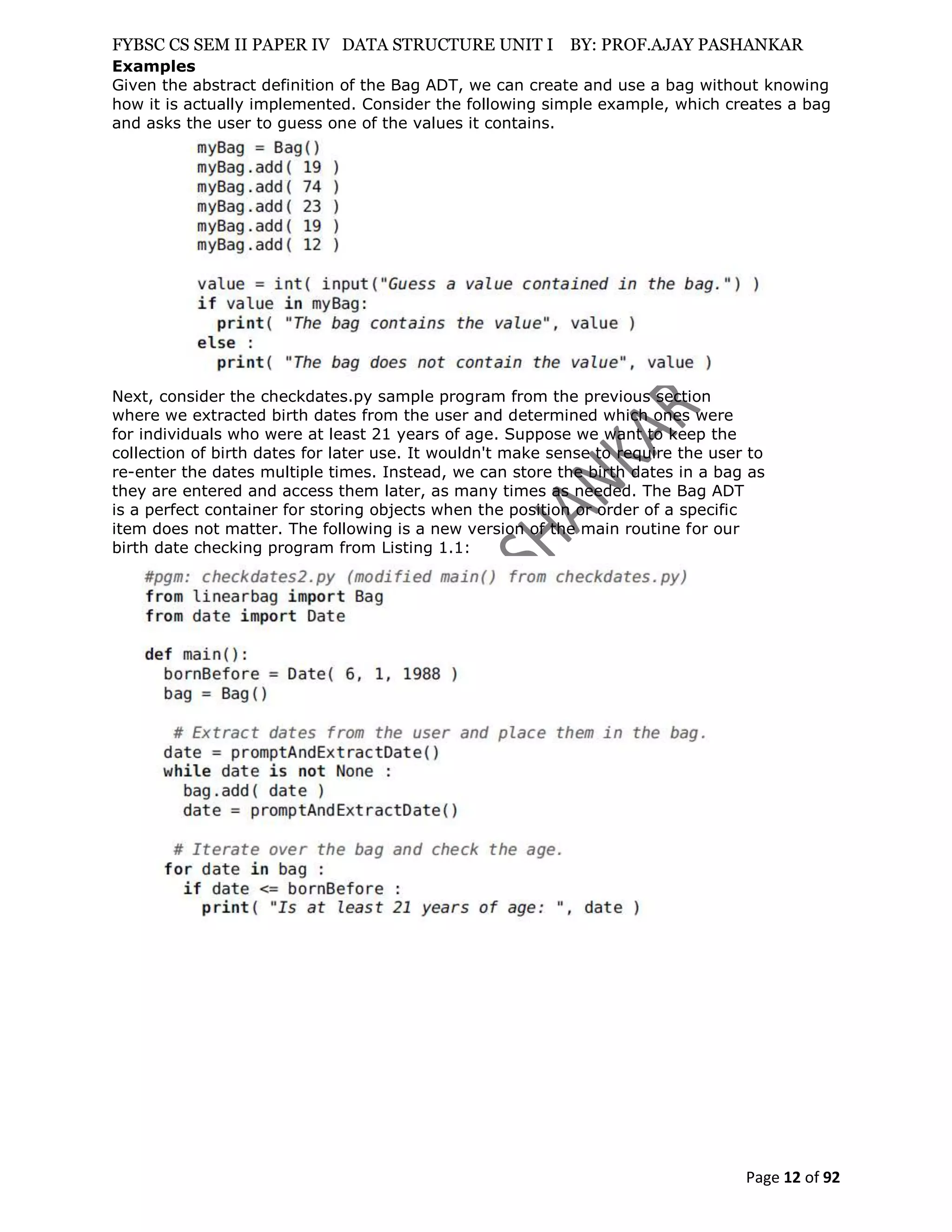 Unit i data structure FYCS MUMBAI UNIVERSITY SEM II | PDF