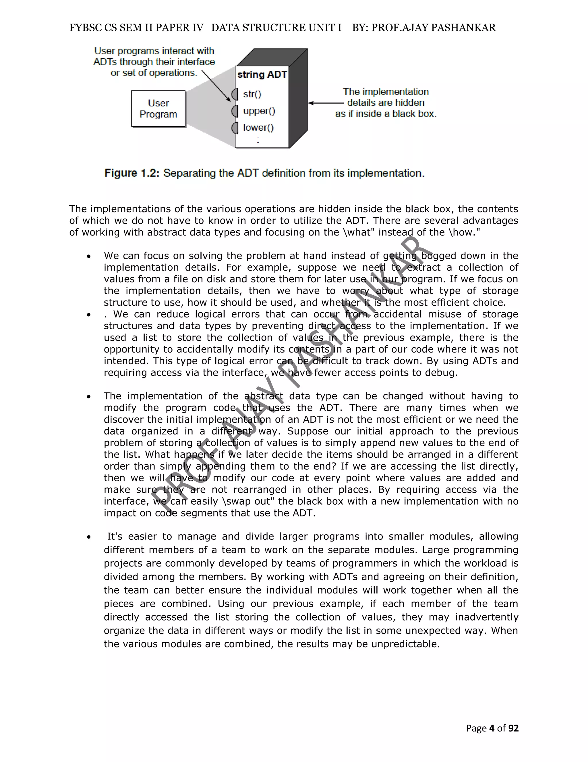 Unit i data structure FYCS MUMBAI UNIVERSITY SEM II | PDF