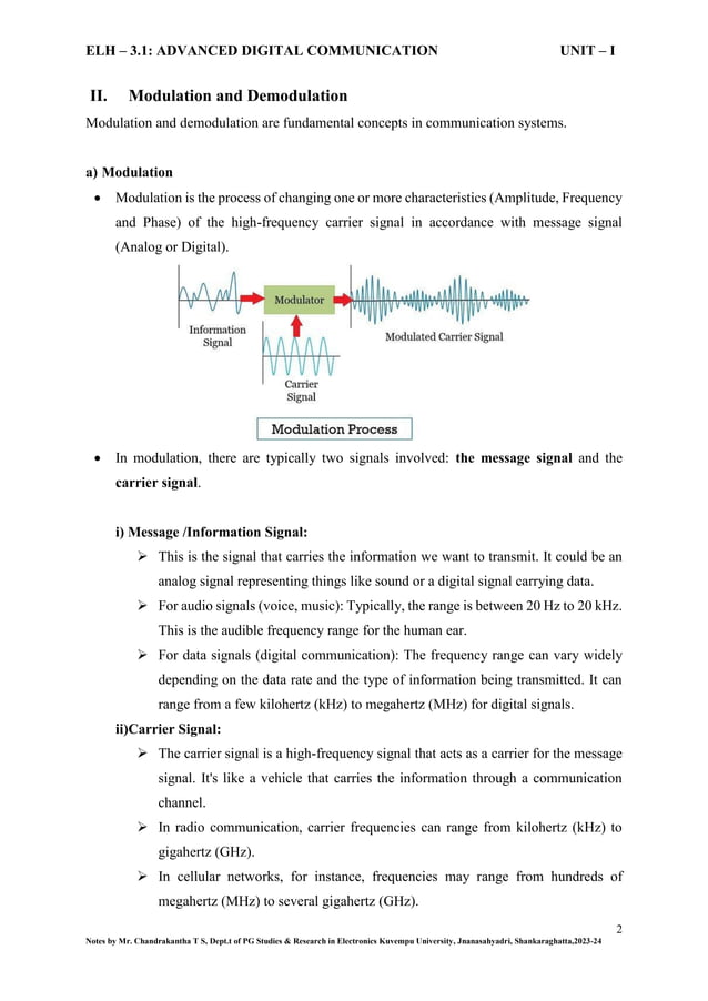 ELH – 3.1: ADVANCED DIGITAL COMMUNICATION UNIT – I Digital modulation techniques | PDF