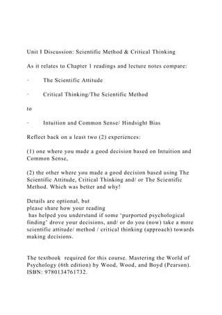 Unit I Discussion Scientific Method & Critical ThinkingAs i | PDF