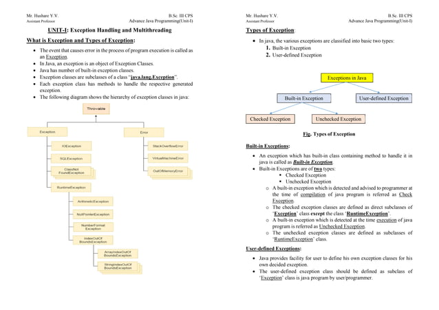 B.Sc. III(VI Sem) Advance Java Unit1: Exception Handling & Multithreading | PPT