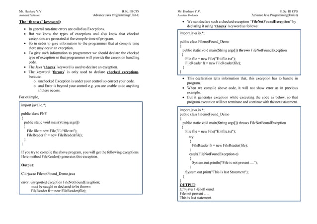 Bsc Iiivi Sem Advance Java Unit1 Exception Handling And Multithreading Ppt