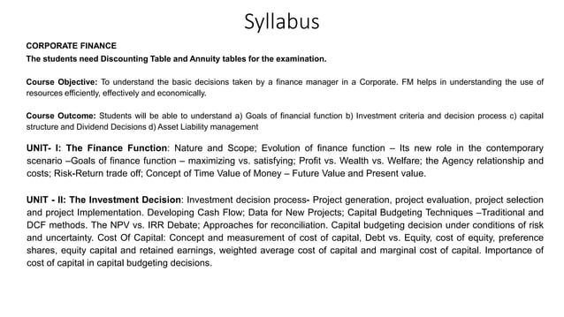Basic Finance Functions for a company to make decision | PPT