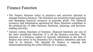 Basic Finance Functions for a company to make decision | PPT