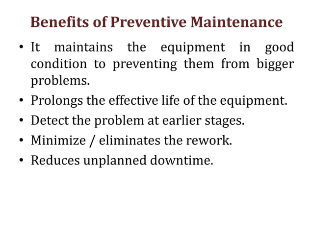MAINTENANCE POLICIES – PREVENTIVE MAINTENANCE | PPTX | Business ...