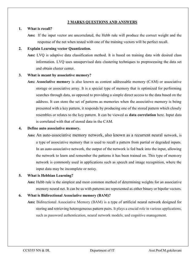 CCS355 Neural Network & Deep Learning Unit II Notes with Question bank ...