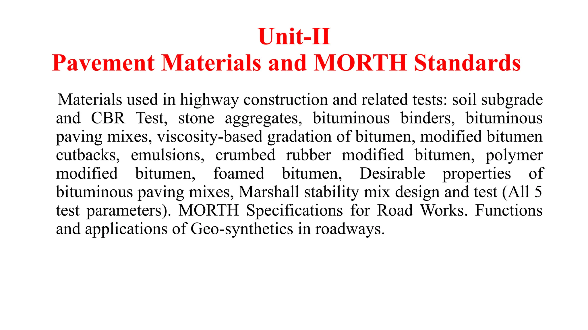Pavement Material material and MORTH Standards | PPT
